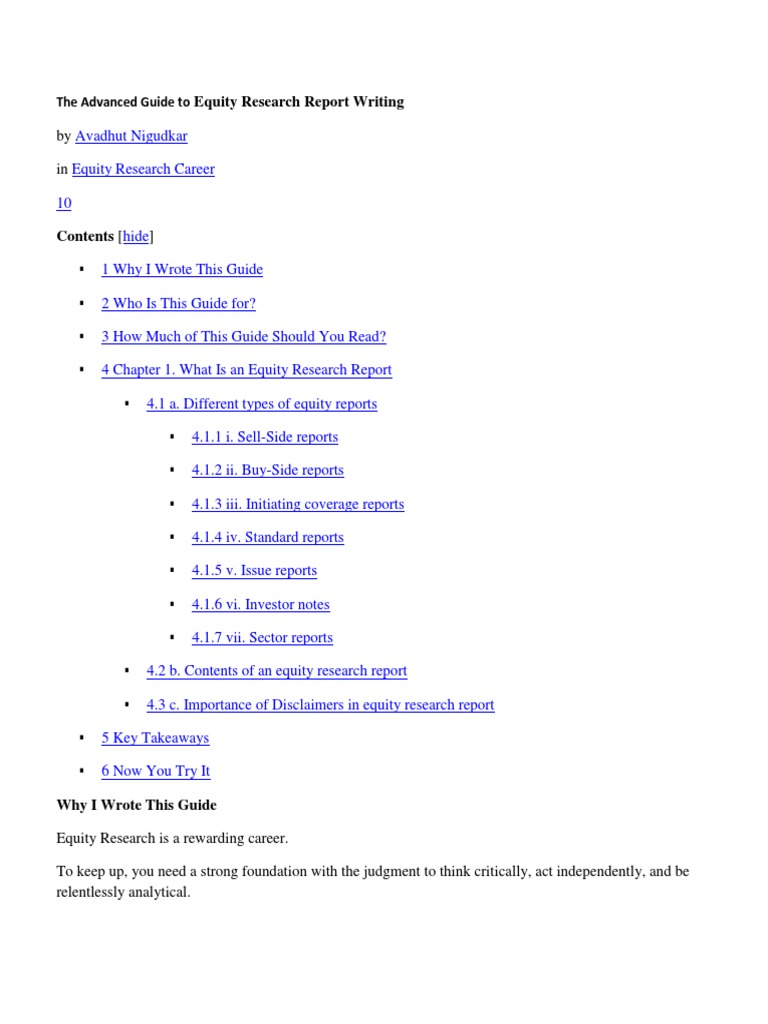 A Comprehensive Guide to Mastering Equity Research Report Writing | PDF ...
