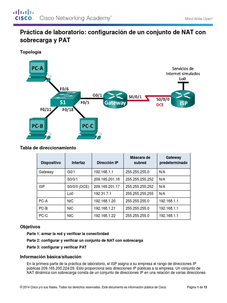 11.2.2.6 Lab - Configuring Dynamic and Static NAT | PDF | Enrutador (Computación) | Dirección IP