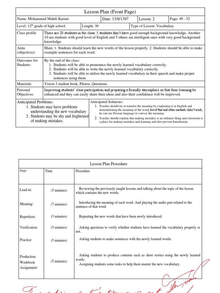 Lesson Plan Vocabulary | PDF | Lesson Plan | Vocabulary