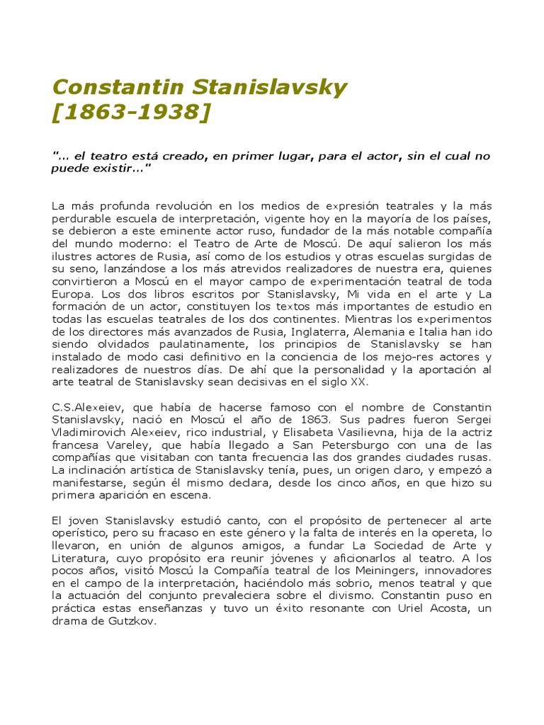 1 Stanislavski | PDF | Teatro | Entretenimiento (general)