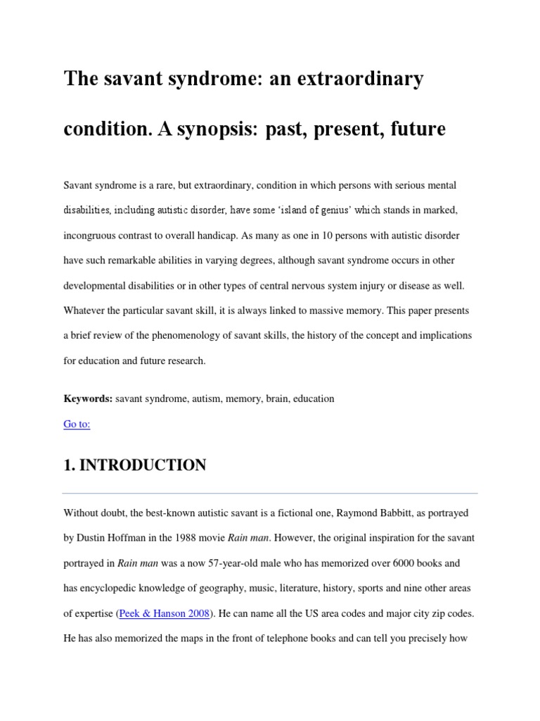 The Savant Syndrome | PDF | Autism | Intellectual Disability