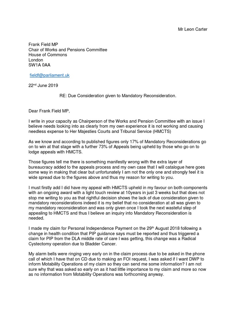 Frank Field Letter | PDF | Government
