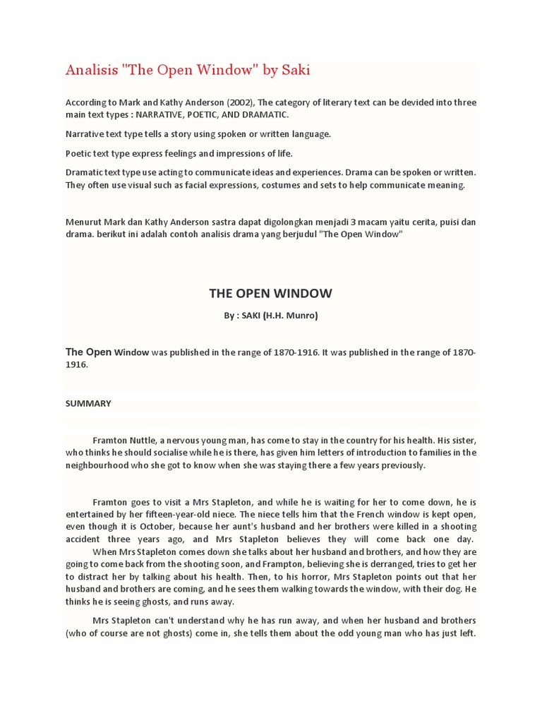 Open The Window by Saki | PDF | Saki