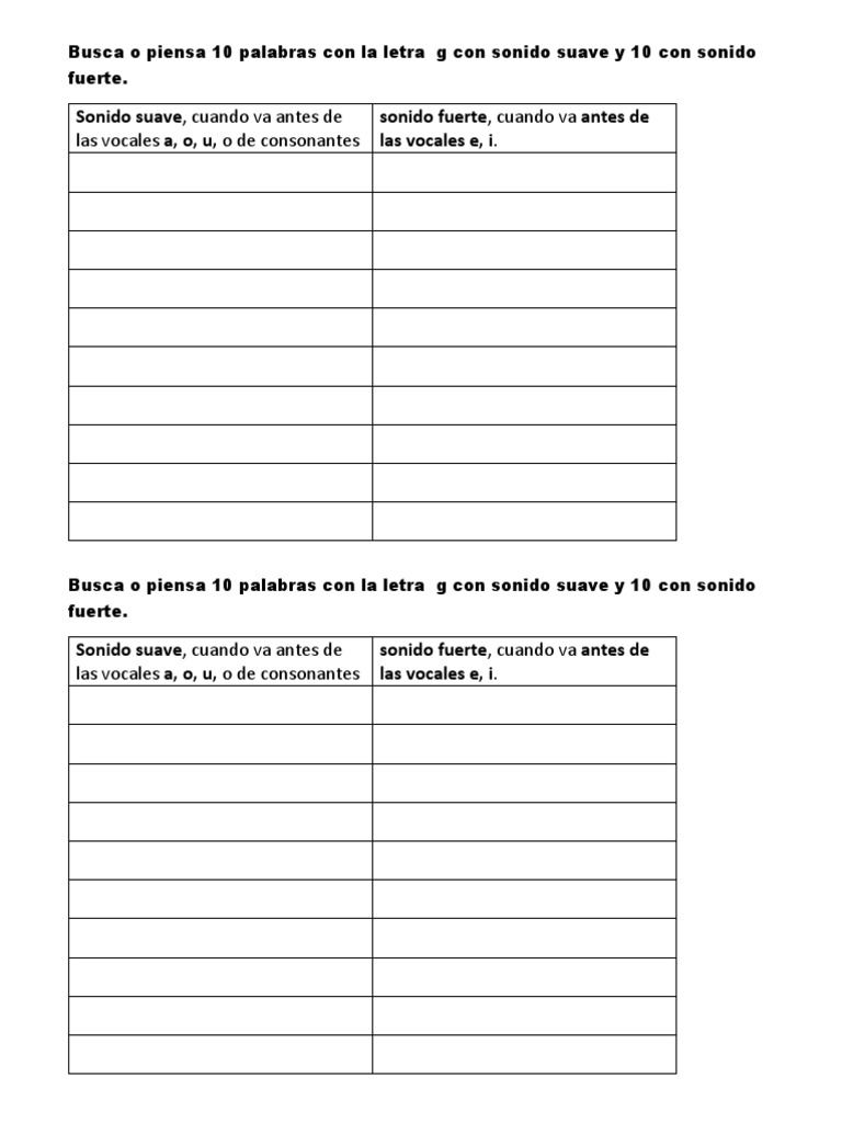 Palabras con G: Sonido Suave y Fuerte | PDF | Estudios de idiomas ...