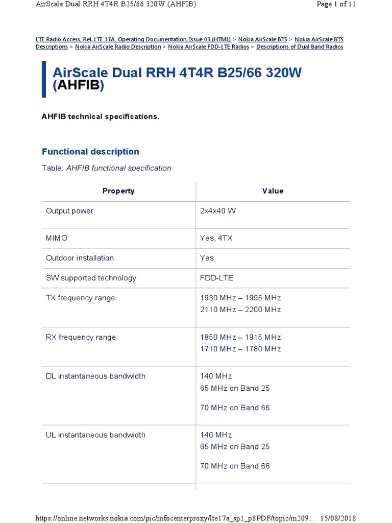 Nokia AHFIB Dual RRH Specifications | PDF | Lte (Telecommunication ...