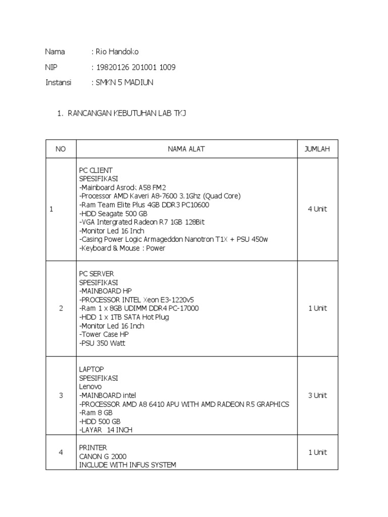 Rancangan Kebutuhan Lab TKJ | PDF | Network Switch | Ethernet