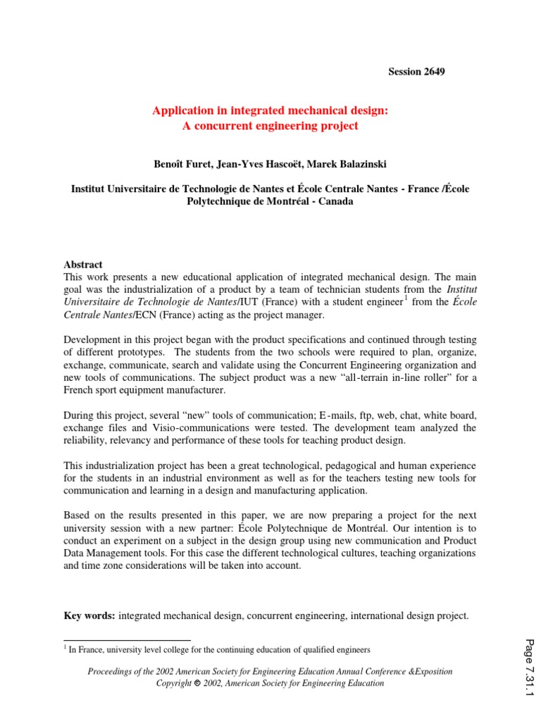 A Concurrent Engineering Project Application in Integrated Mechanical ...