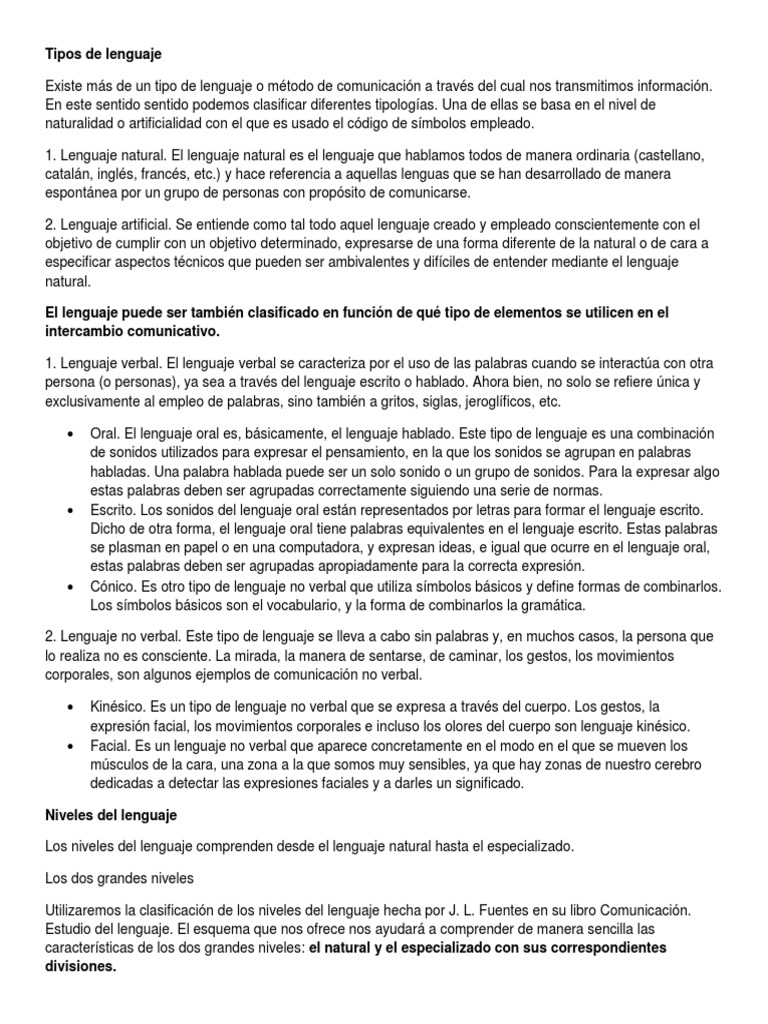 Clasificación de Tipos de Lenguaje | PDF | Comunicación no verbal | Habla