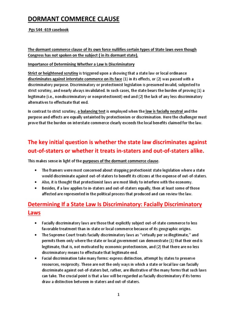 Dormant Commerce Clause - Con Law Outline | PDF | Commerce Clause | U.S ...