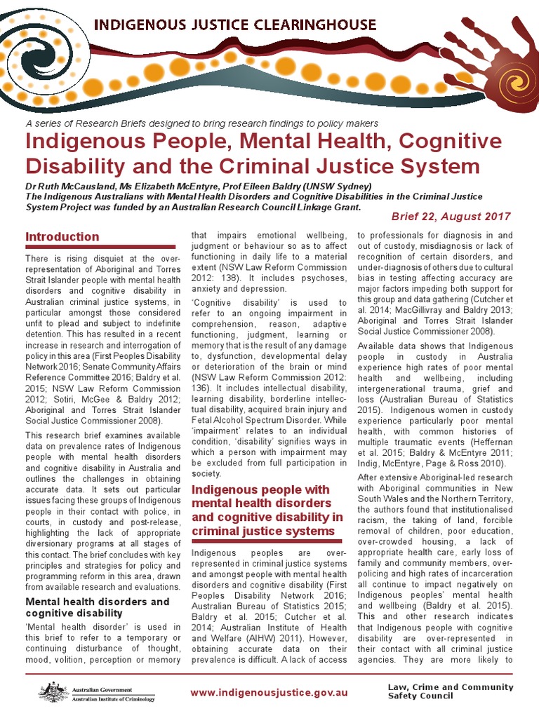 Indigenous People, Mental Health, Cognitive Disability and The Criminal ...