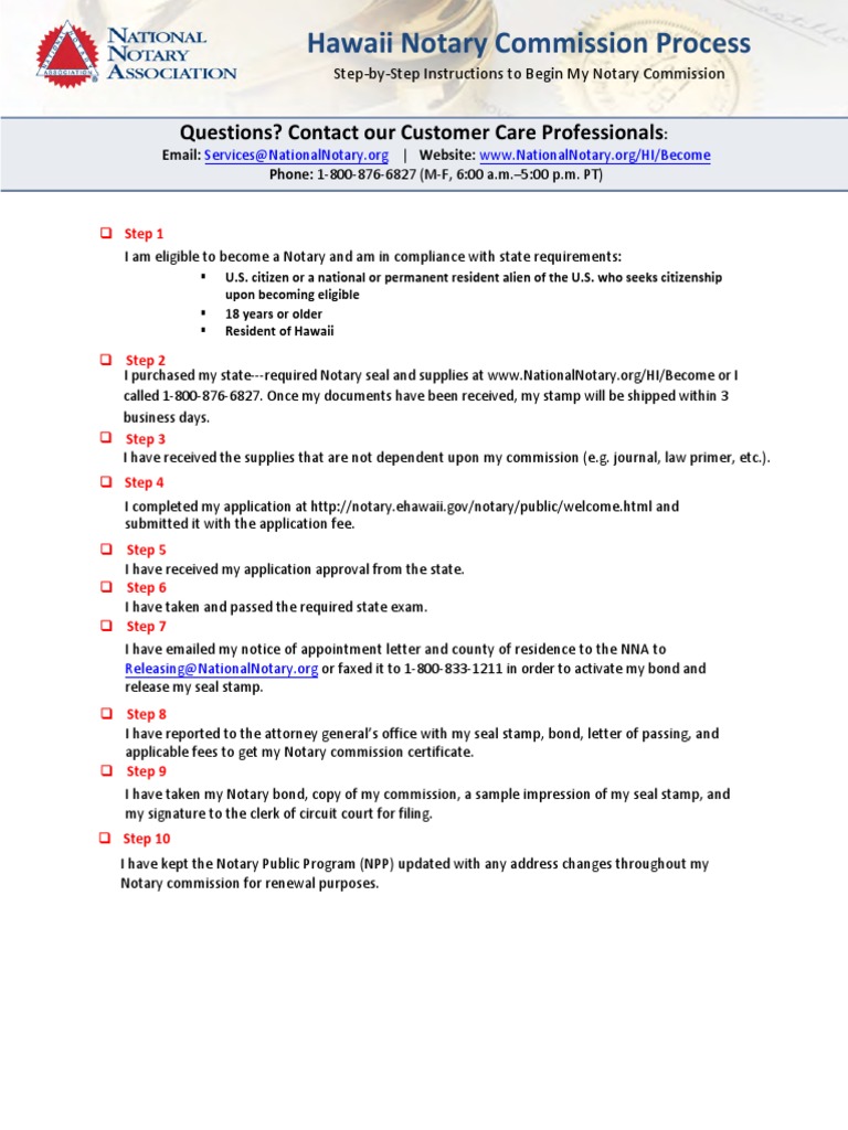 NNA - Hawaii Notary Commission Process - Checklist | PDF | Notary ...
