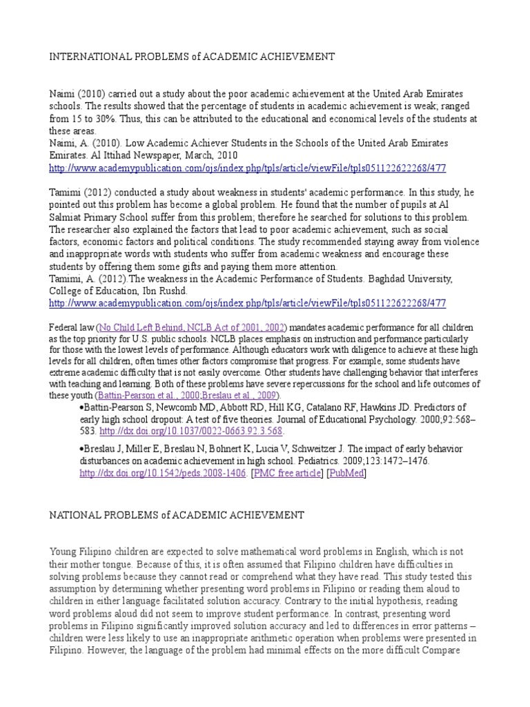 Academic Achievement Problems | PDF | No Child Left Behind Act ...
