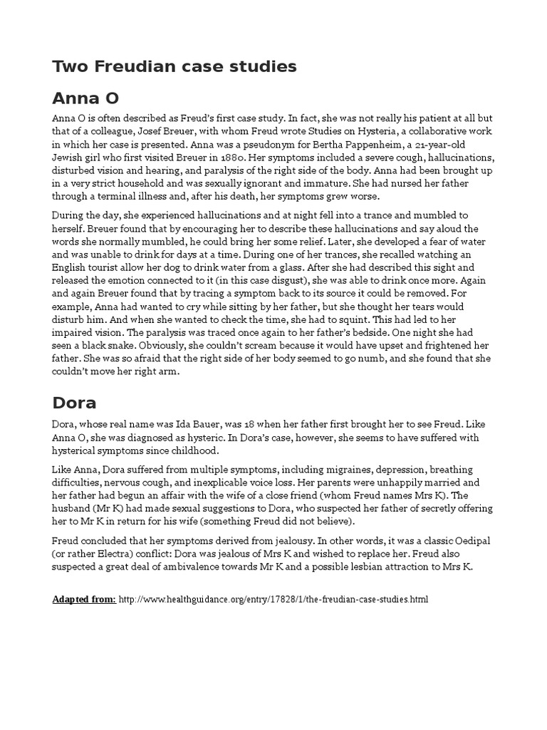 Two Freudian Case Studies Anna O | PDF | Psychiatry | Clinical Psychology