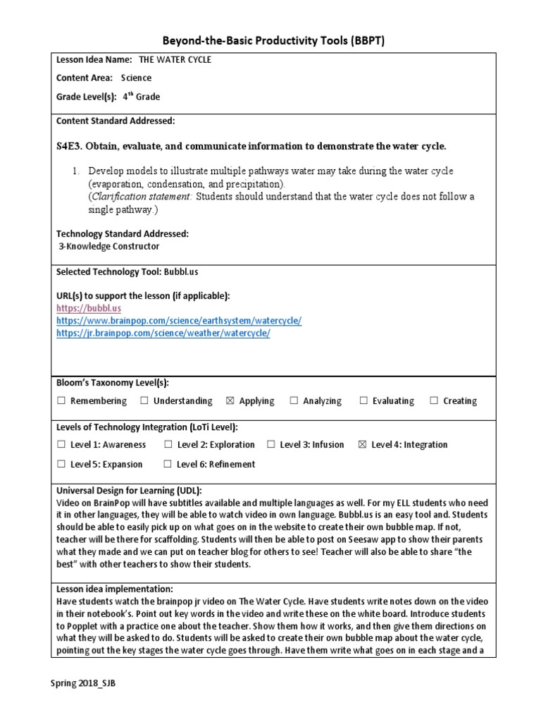 BBPT Lesson Plan | PDF | Cognition | Education Theory