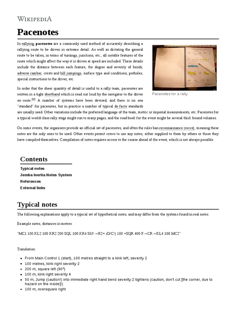 Pacenotes: Typical Notes Jemba Inertia Notes System References External ...