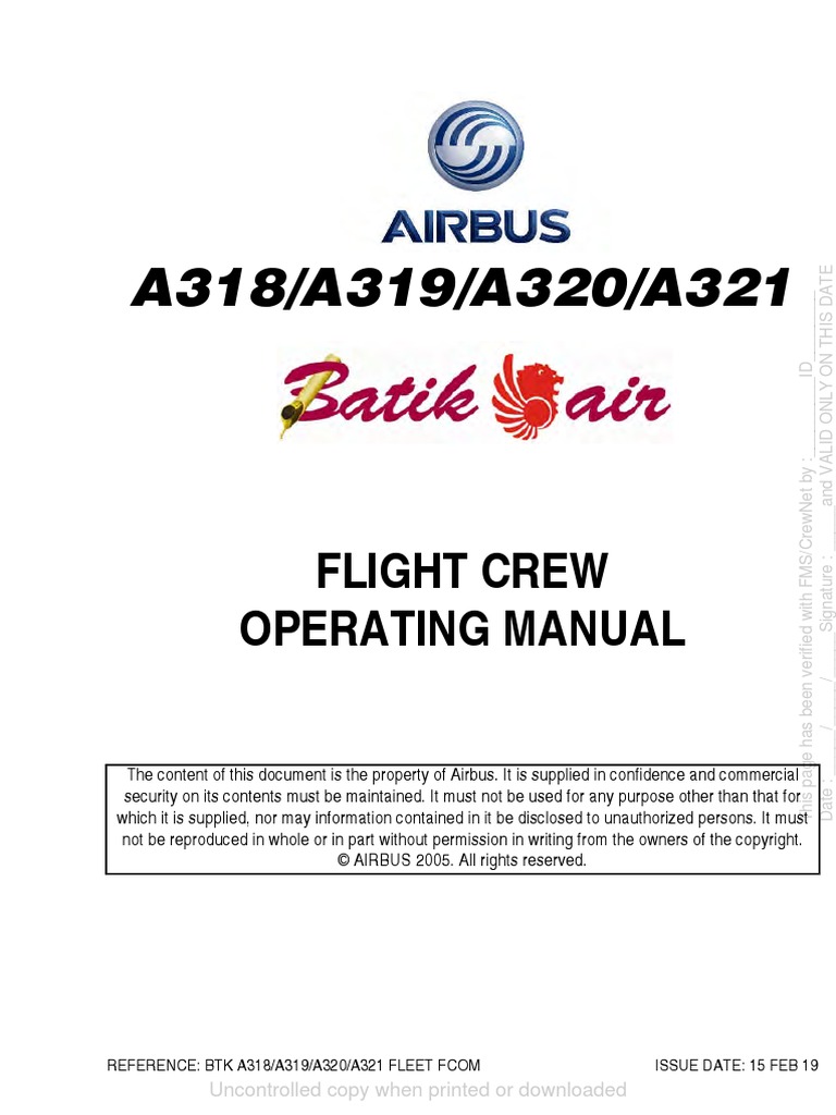 FCOM A320 (Flight Crew Operationg Manual A320) Iss 20190215 PDF | PDF ...