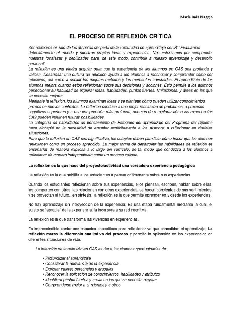 El Proceso de Reflexion Critica CAS IB | PDF | Realidad | Aprendizaje