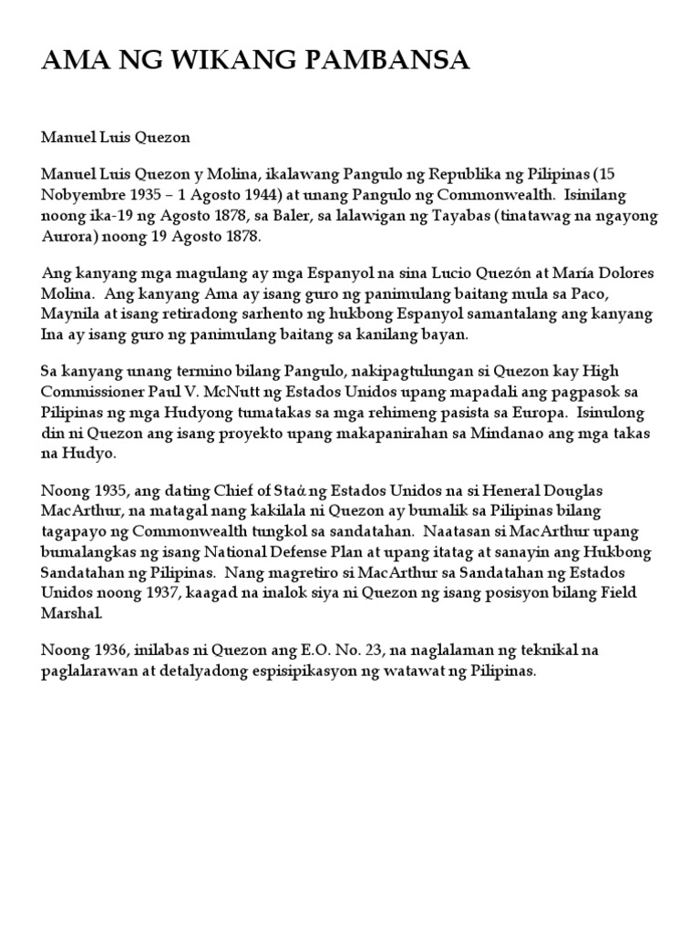 Manuel Quezon Ama Ng Wikang Pambansa