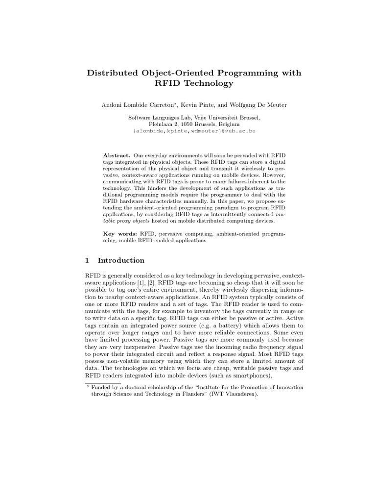 Distributed Object-Oriented Programming With RFID Technology | PDF | Message Passing | Radio ...