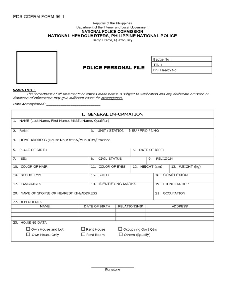 Police Personal File: National Headquarters, Philippine National Police ...