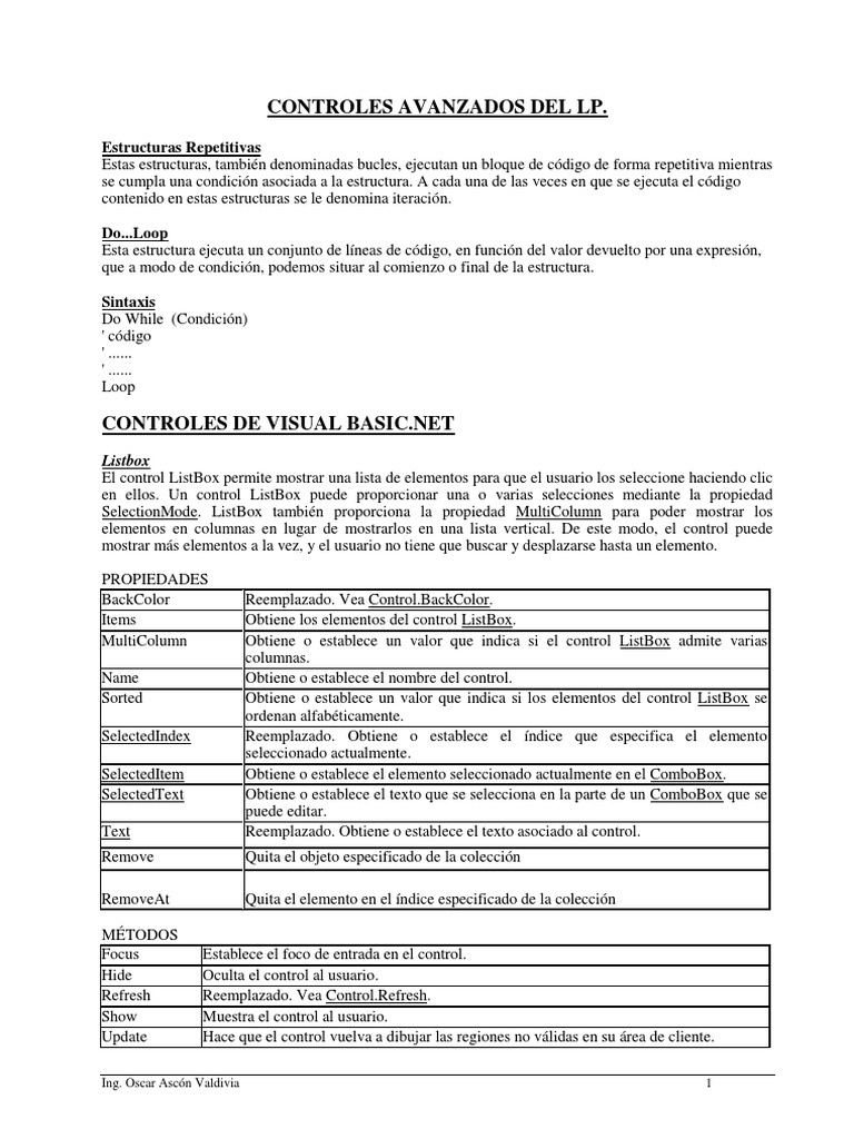 Objetos de Control ListBox y ComboBox PDF | PDF | Áreas de informática ... Objetos de Control ListBox y ComboBox PDF | PDF | Áreas de informática ...