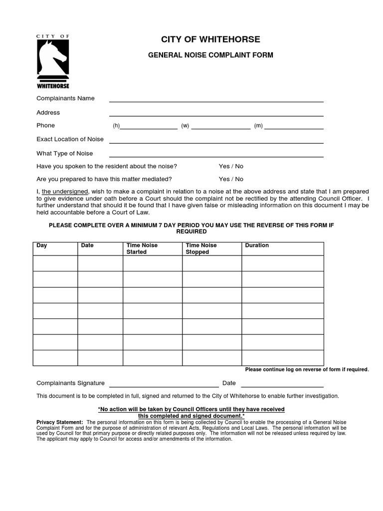 General Noise Complaint Form | PDF