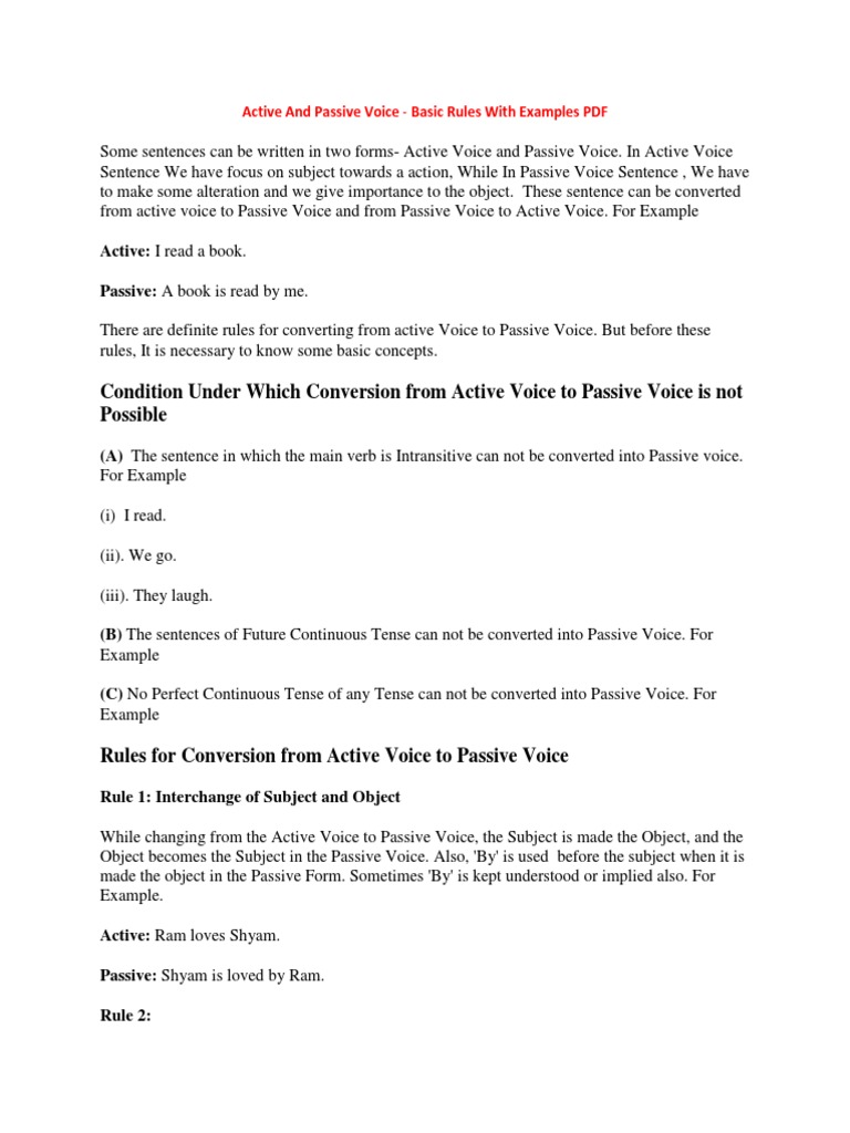 Active and Passive Voice | PDF | Verb | Grammatical Tense