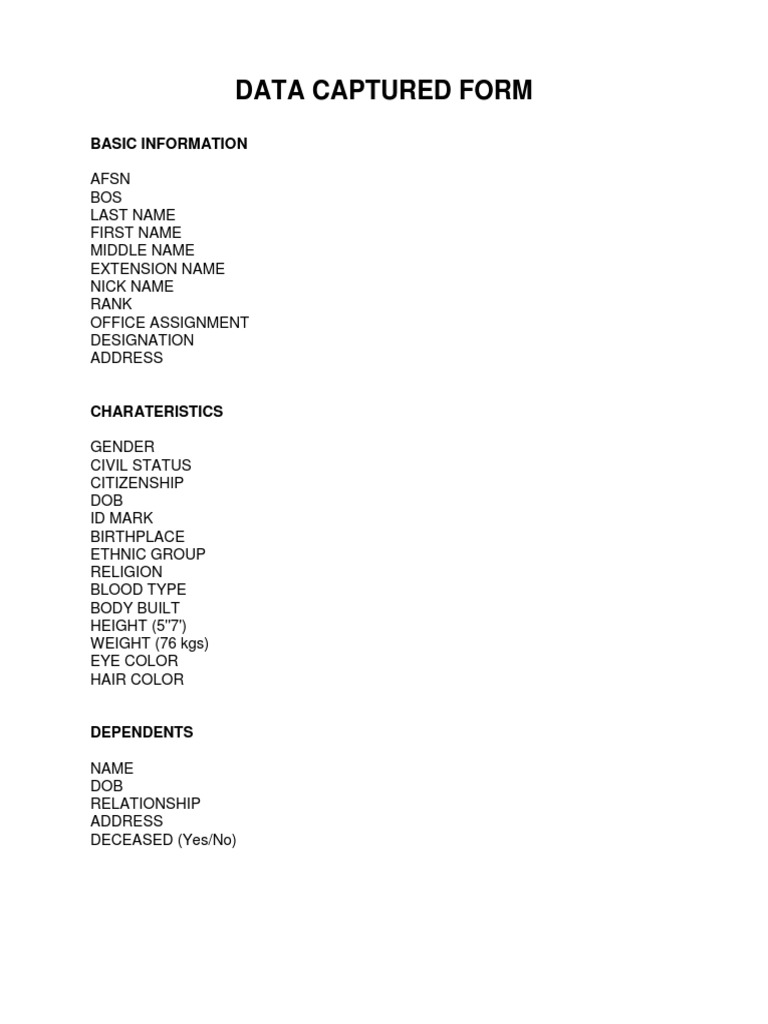 Military Data Capture Form Template | PDF | Military Service | Government