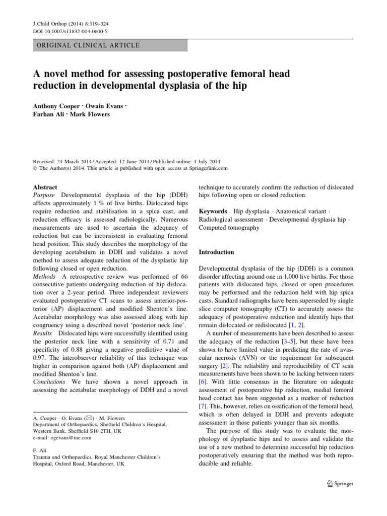 A Novel Method For Assessing Postoperative Femoral Head Reduction in ...