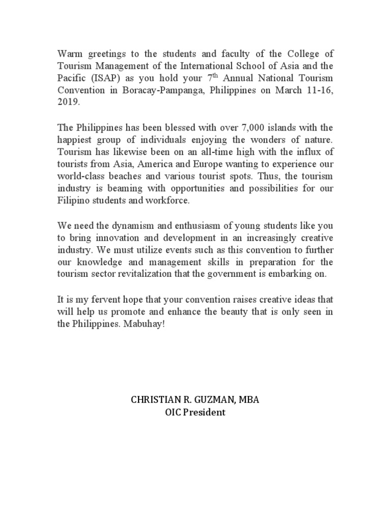 Tourism Convention MESSAGE | PDF