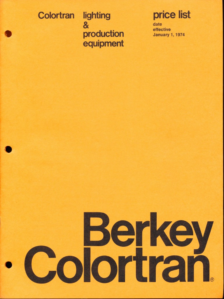 Berkey Colortran Lighting & Production Equipment Price List 1-1974 ...