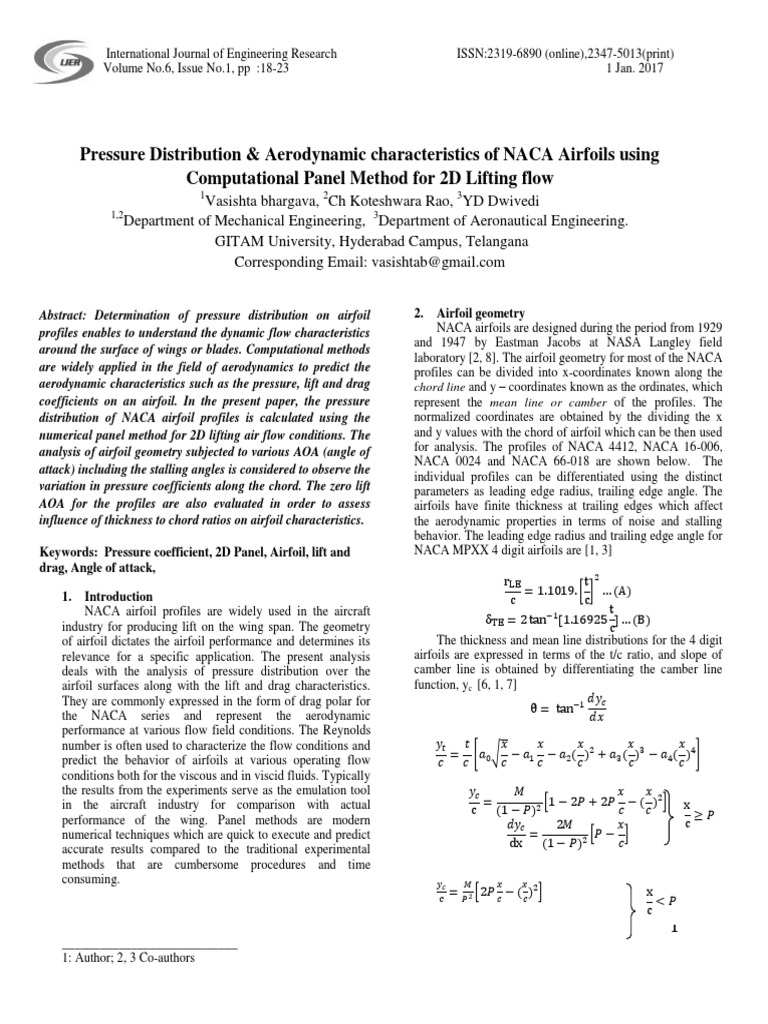 Pressure Distribution of NACA Airfoil Aerodynamic Charactersitics | PDF ...