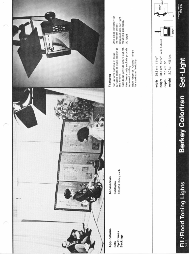 Berkey Colortran Set Light Spec Sheet 1980 | PDF