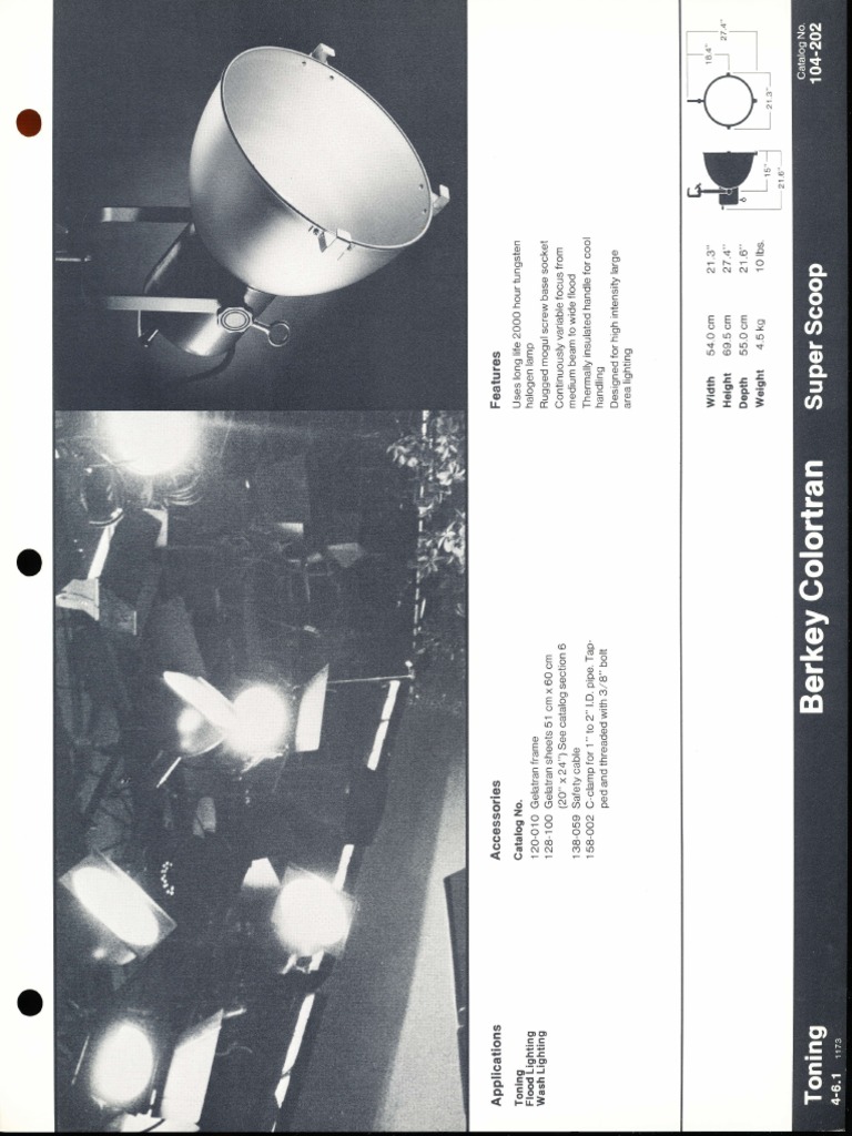 Berkey Colortran Super Scoop Spec Sheet 1973 | PDF