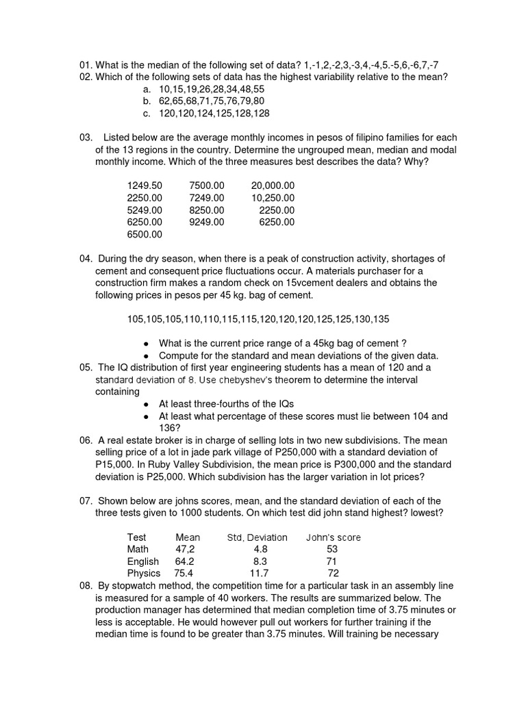 Prob Stat | PDF | Median | Mean