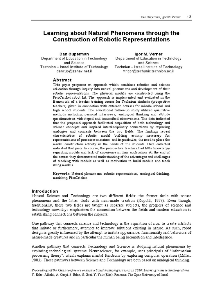 Learning About Natural Phenomena Through The Construction of Robotic ...