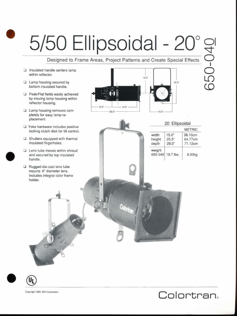 Colortran 5-50 Ellipsoidal 20 Deg. Spec Sheet 1995 | PDF | Incandescent ...