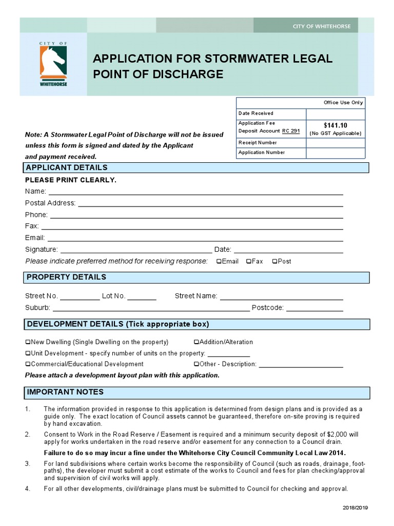 Application For Stormwater Legal Point of Discharge - 2018-2019 | PDF ...