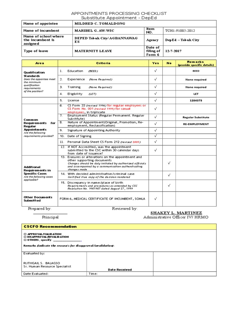 Appiontment Processing Checklist For Substitute | PDF | Government ...