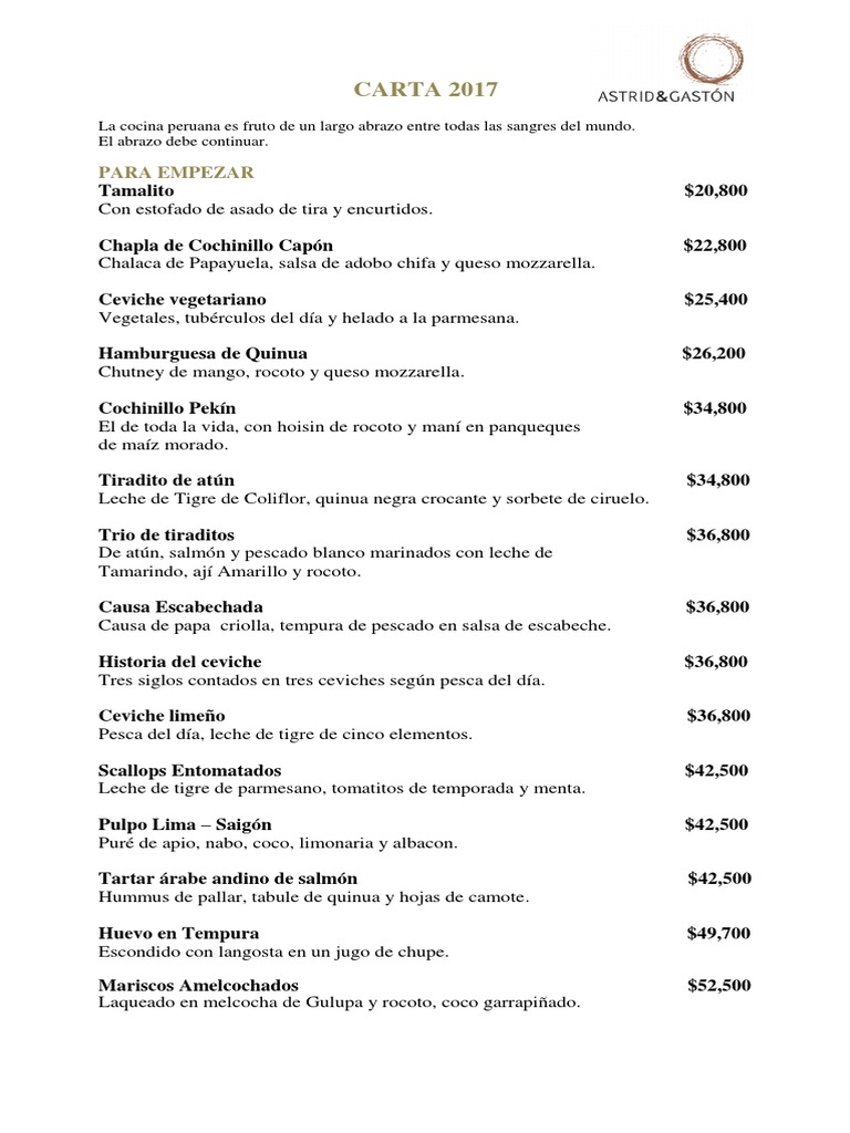 Carta de Astrd y Gaston | PDF | Postres | Cocina latinoamericana