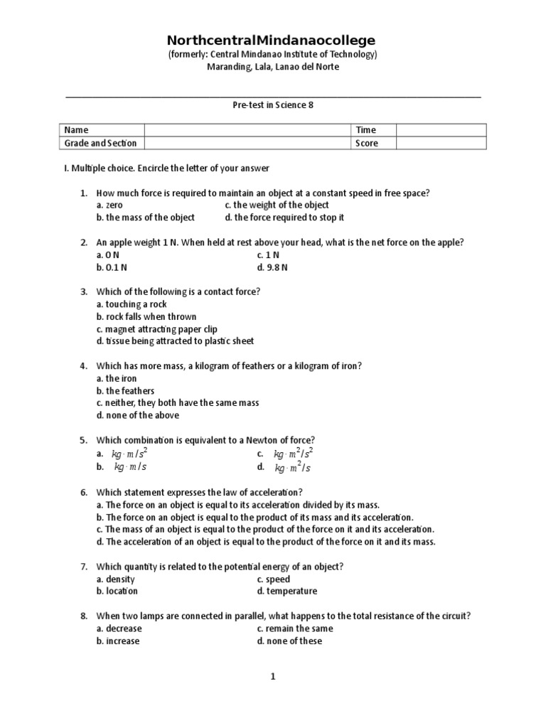 Analysis of a Science Pre-Test for Eighth Grade Students at ...