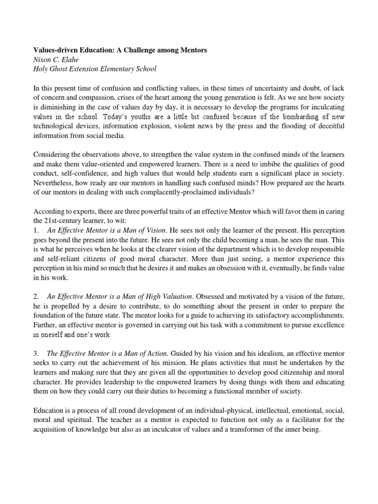 Nixon C. Elahe Holy Ghost Extension Elementary School: Values-Driven ...