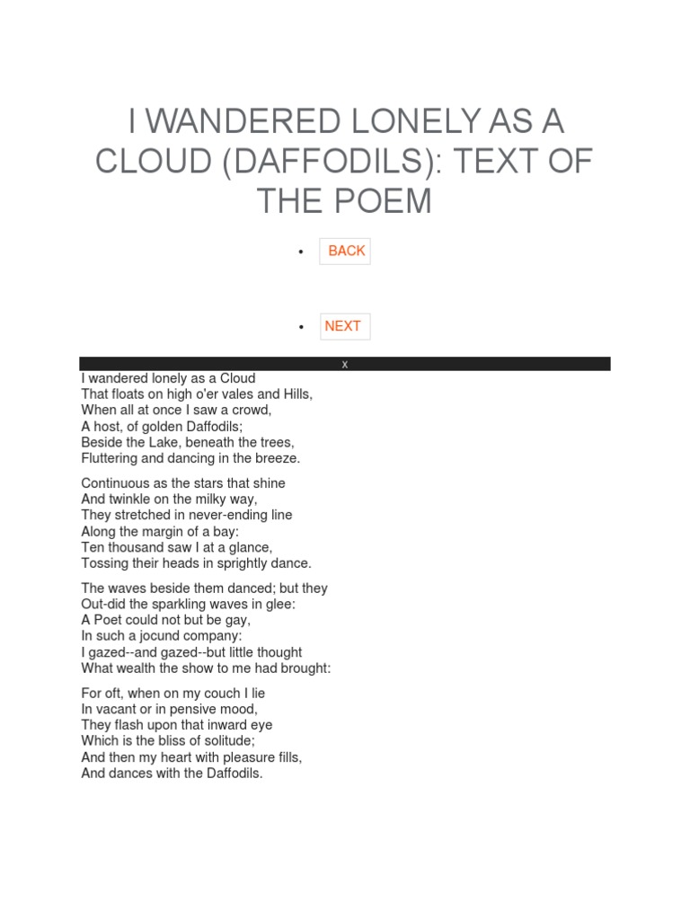 I Wandered Lonely as a Cloud (Daffodils): Summary of Wordsworth's Poem ...