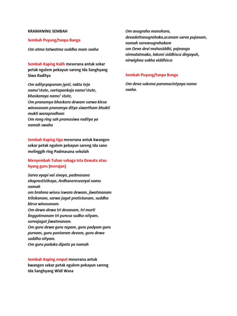 Panca Sembah Lengkap | PDF