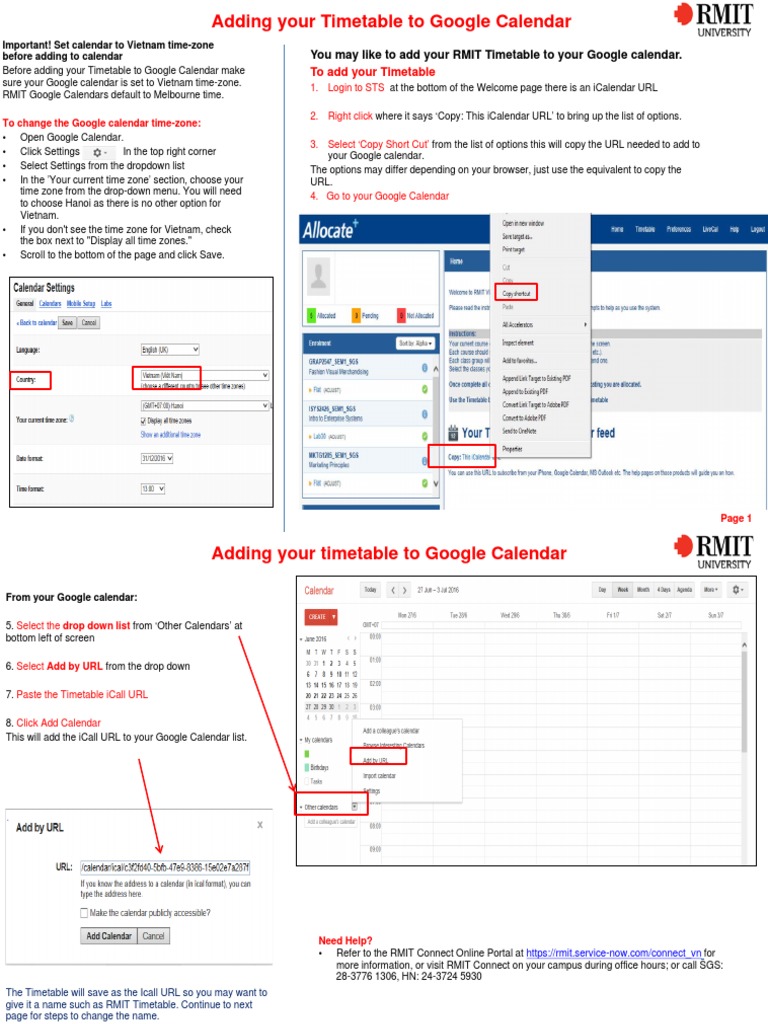 You May Like To Add Your RMIT Timetable To Your Google Calendar | PDF ...