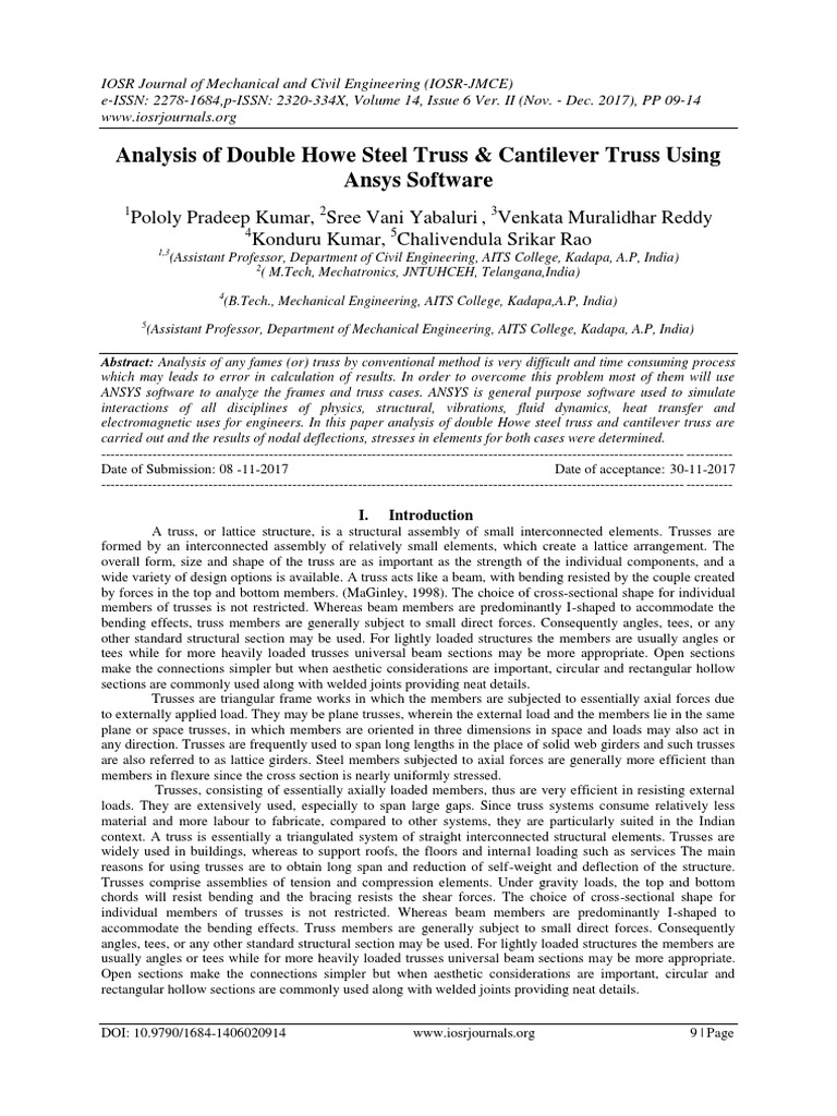 Analysis of Double Howe Steel Truss & Cantilever Truss Using Ansys ...