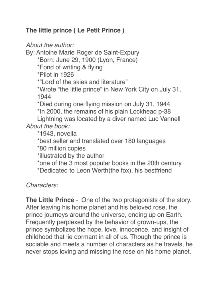 About The Author:: The Little Prince (Le Petit Prince) | PDF | The ...