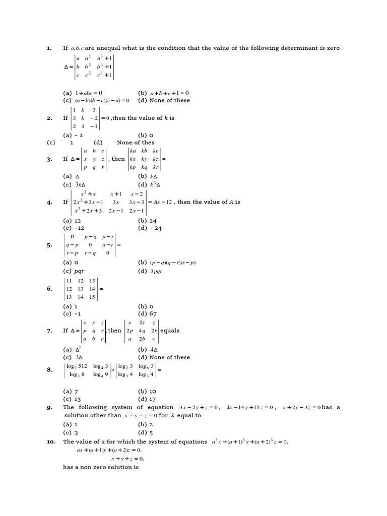 Matrices Unit Test | PDF | Matrix (Mathematics) | Functional Analysis