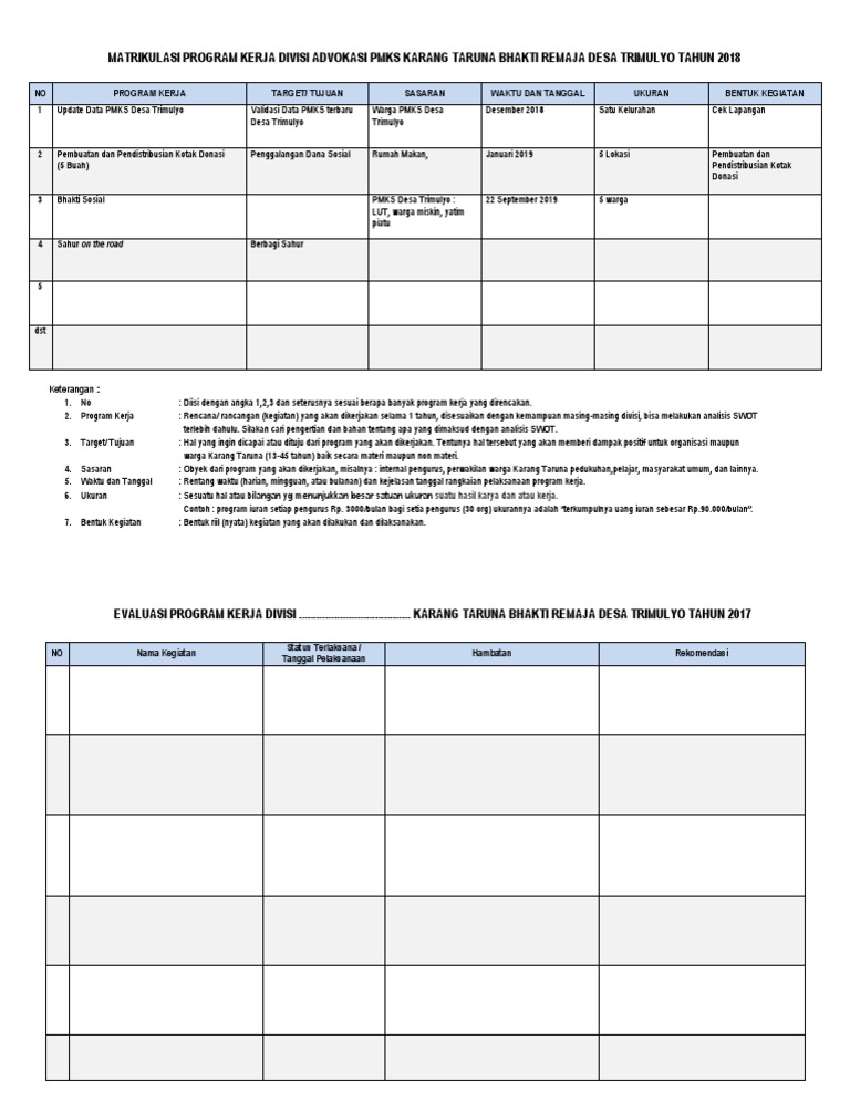 Kerangka Matrik Program Kerja | PDF