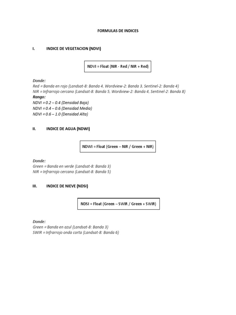 Formulas de Indices | PDF | Métodos y materiales de enseñanza | Tecnología
